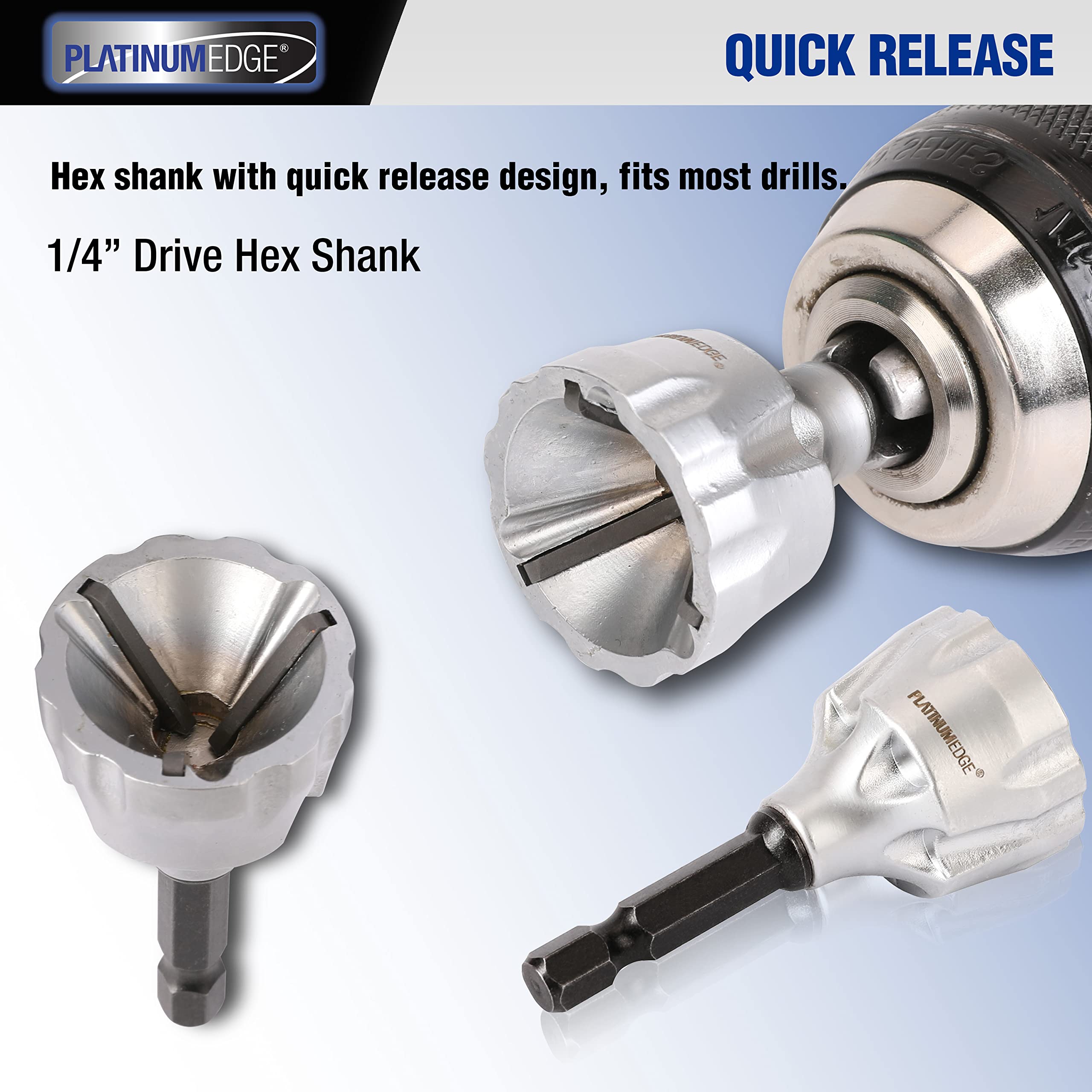 PLATINUMEDGE Deburring External Chamfer Tool, YG8 Carbide Blade, Deburring Drill Bit, Remove Burr Tools, Quick Release 1/4inch Hex Shank, Repairing Damaged Bolts, Fits for 1/8β-3/4β (3mm-19mm)