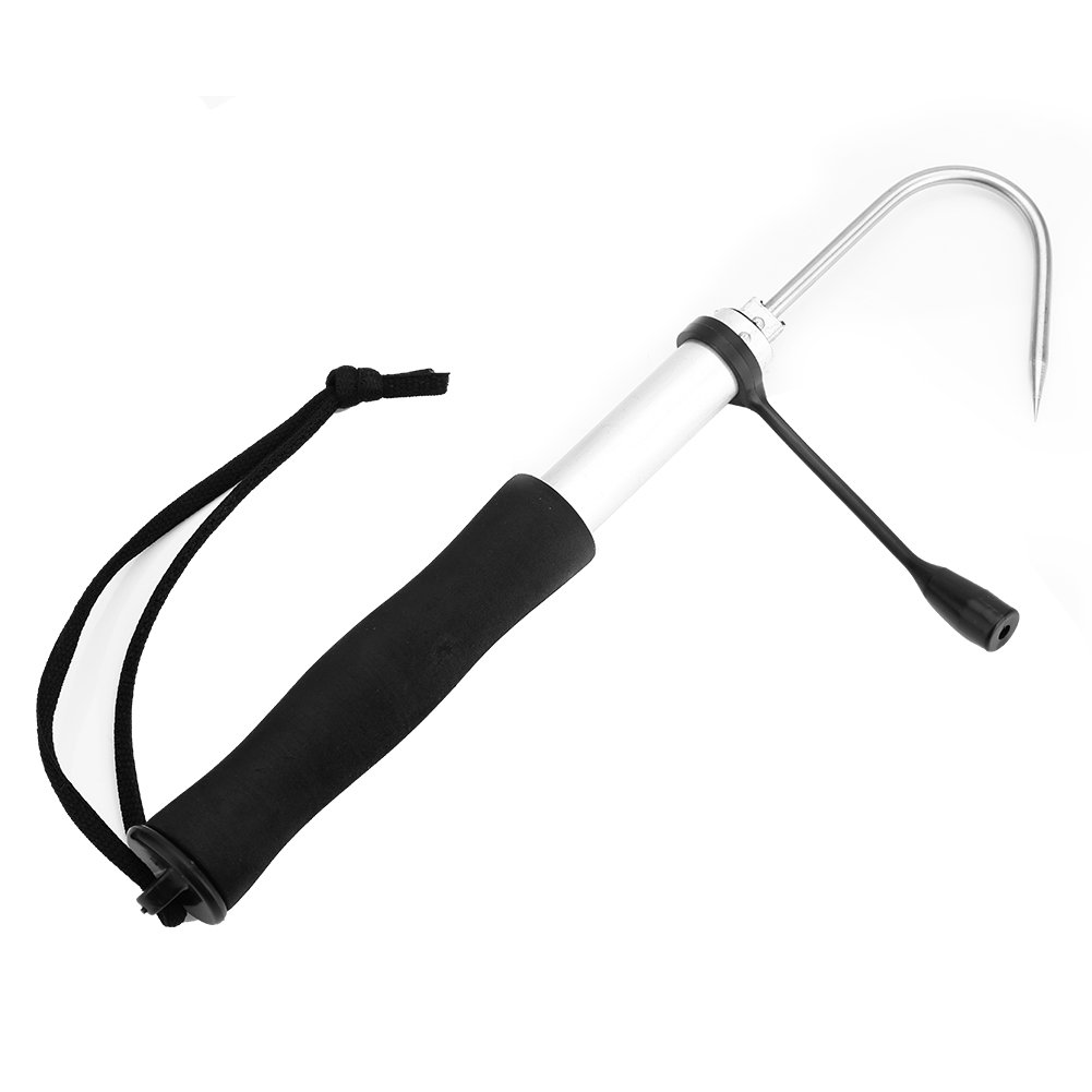 Huairdum Retractable Fishing Gaff, Stainless Steel Saltwater Sharped Hook Telescopic Ice Fishing Gear Hook Tackle with Soft EVA Handle Easy to Catch Fish