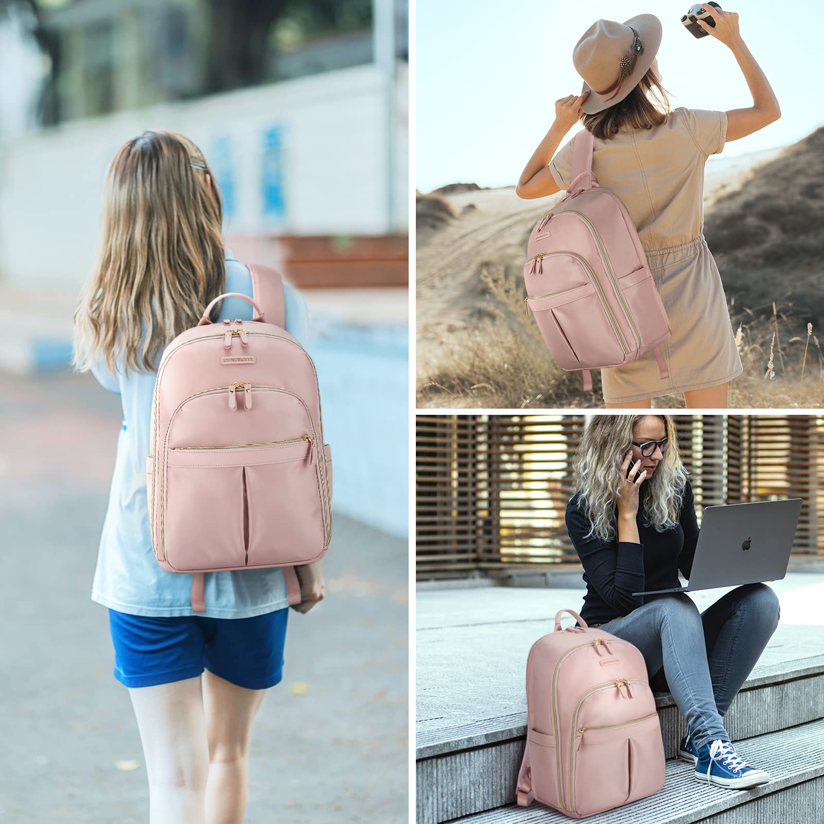 LIGHT FLIGHT Laptop Backpack for Women fits 15.6'' Computer Backpack with USB Charging Port, for Book Bag Work College Business Travel,Pink
