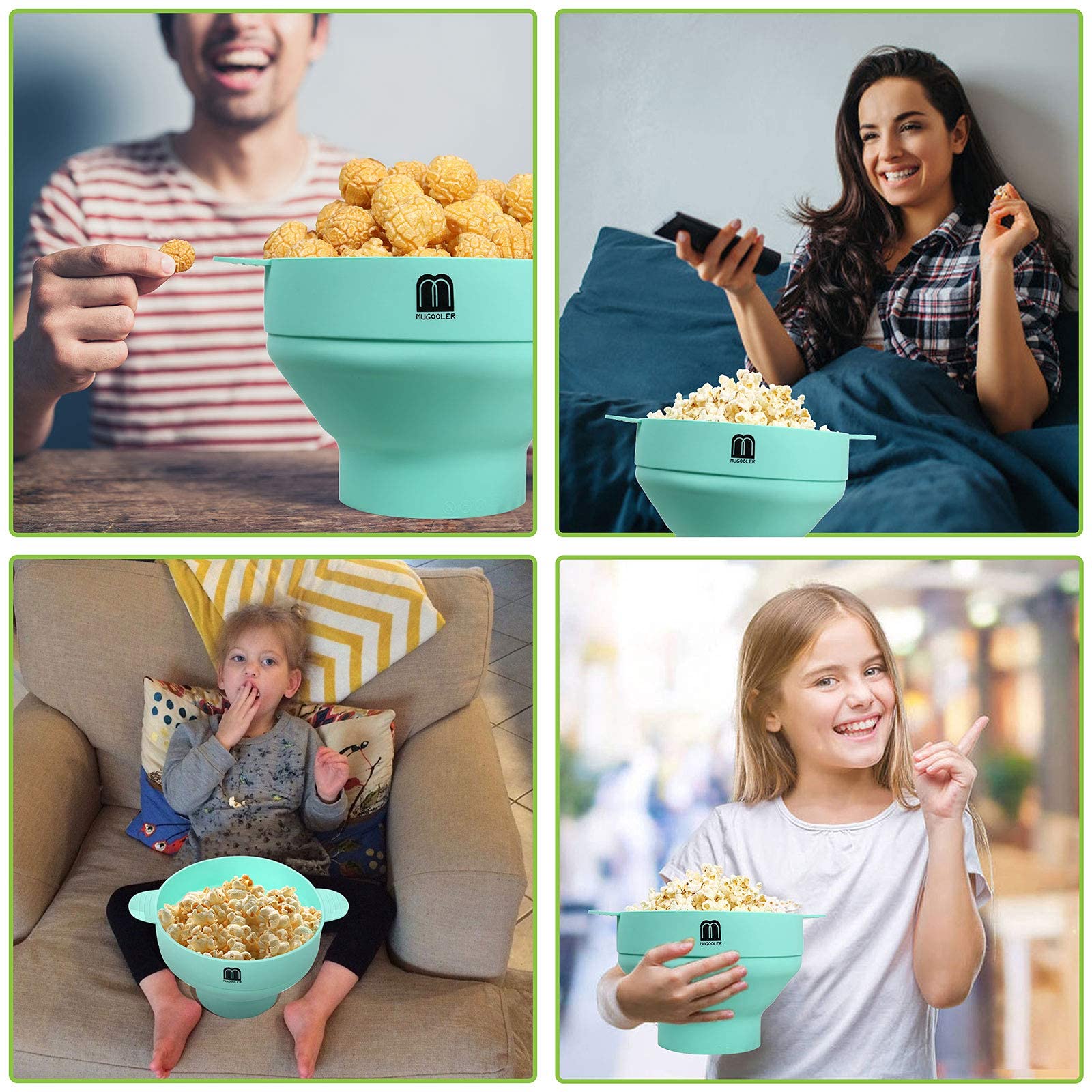 MMUGOOLER Original Microwave Popcorn Popper Silicone Popcorn Maker, Collapsible Bowl with Lid BPA Free and Dishwasher Safe, Quick & Easy(Blue)