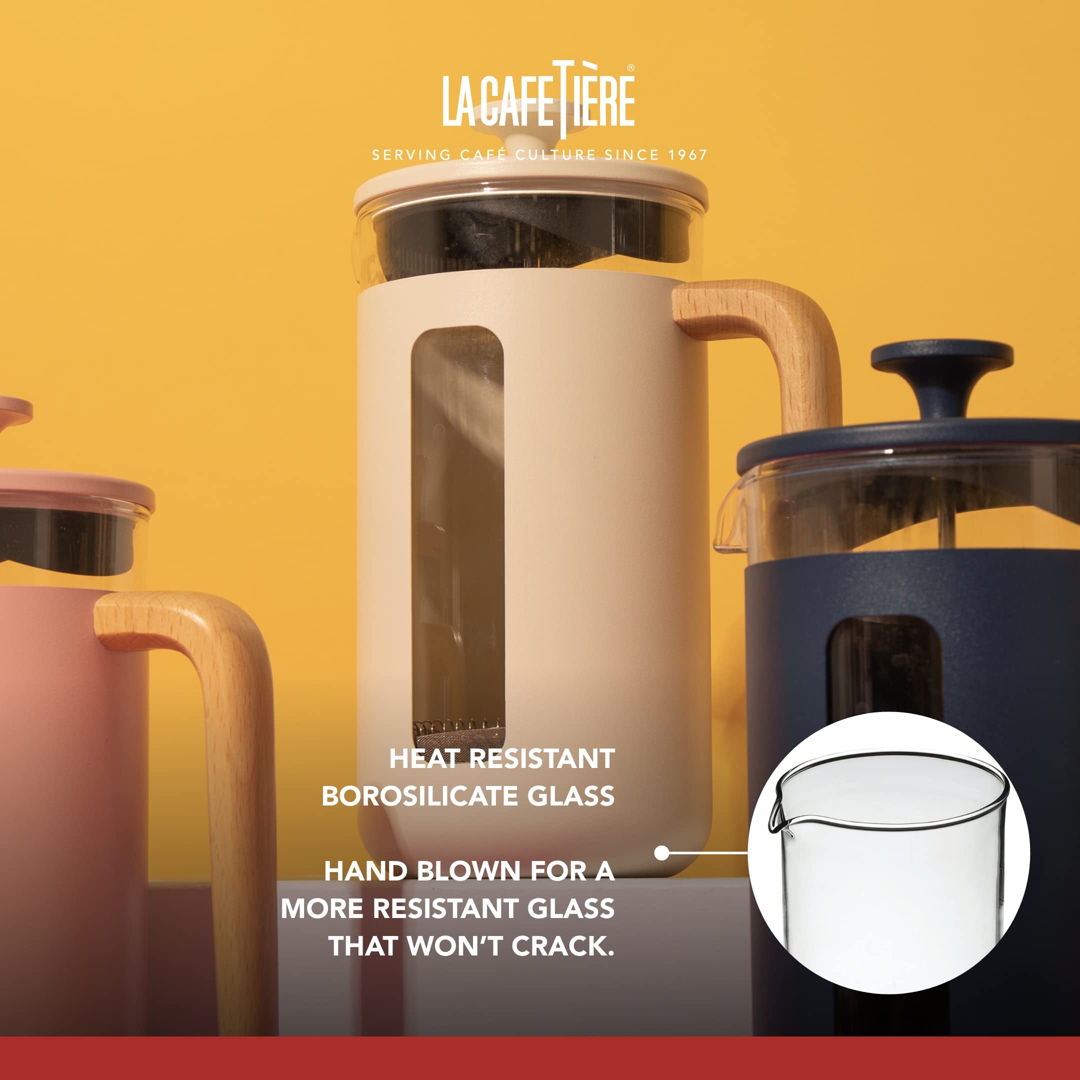La Cafetière Pisa Cafetière, 8-Cup/1L, Heat-Resistant Borosilicate Glass and Stainless Steel with Easy-Grip Plunger, Large French Press Coffee Maker for Loose Tea and Ground Coffee, Flint