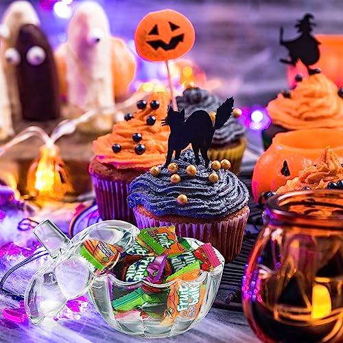 Tanlade Glass Pumpkin Candy Jar Halloween Candy Bowl Pumpkin Jars with Lids Pumpkin Jar with Cover Transparent Target Glass Candy Dish with Lid for Halloween Home Party Wedding Decor (8)