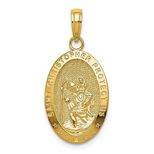 IceCarats 14K Yellow Gold Saint Christopher Medal Patron of Travelers Athletes Protection Necklace Christian Religious Pendant Faith Charm 27.3mm x 12.75mm Only