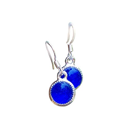 Recycled Vintage Cobalt 1960's Face Cream Jar Glass Color Dot Earrings