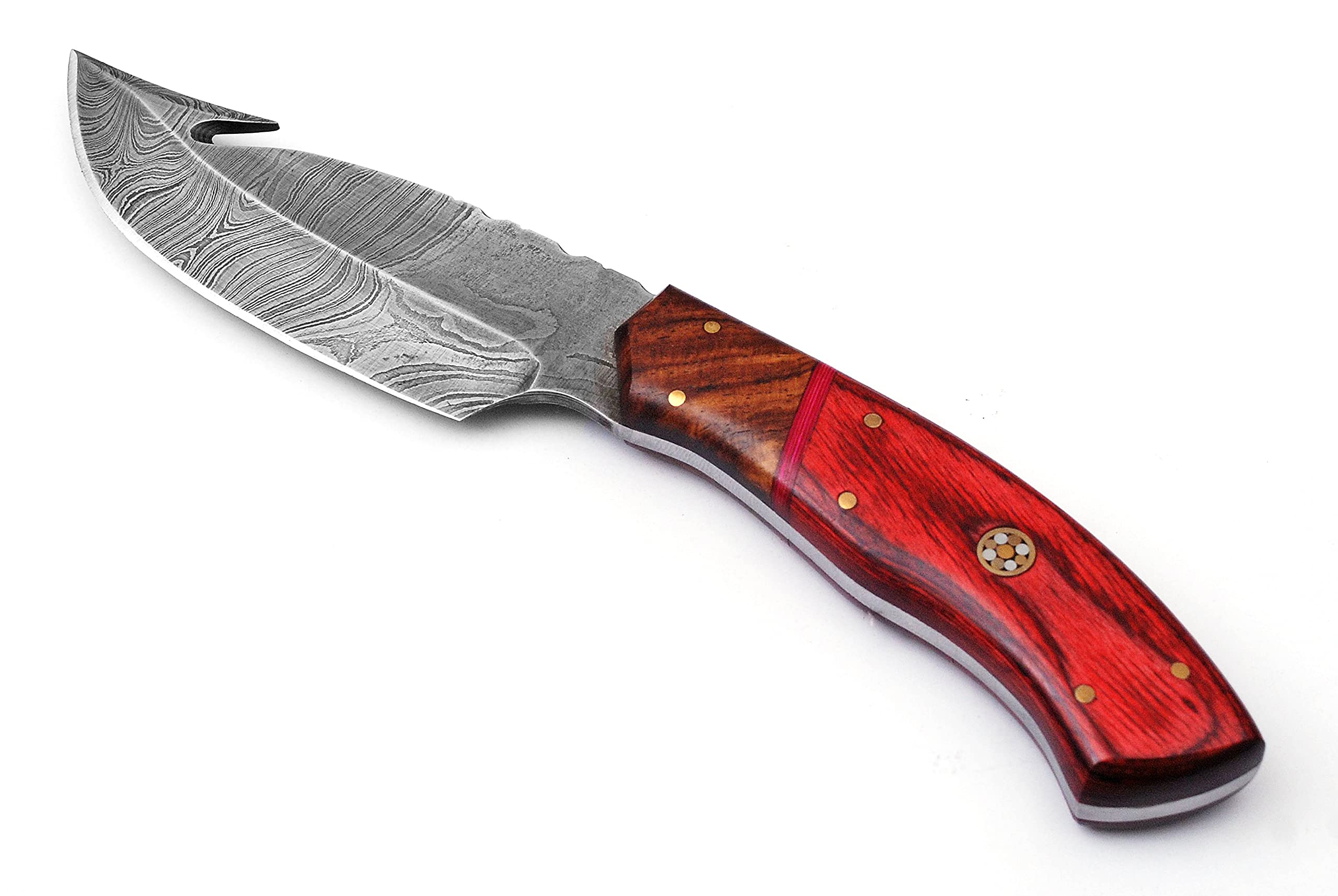 MOHID ENT Damascus Knives Damascus Steel Knife - Fixed Blade Knives - Real Damascus Hunting Knife - Best Gut Hook Skinning Knife With Leather Sheath Belt Loop