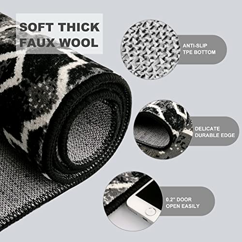 Wonnitar Moroccan Washable Round Rug 5ft Large Black Bedroom Circle Rug Non-Slip Dining Room Table Area Rug Contemporary Entryway Floor Carpet for Living Room Office Entryway (Black,5ft Round)