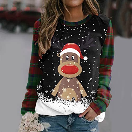Shirt For Women Trendy Christmas Print Pullover Long Sleeve Sweatshirts Relaxed Fit Workout Tops Christmas Tops Black