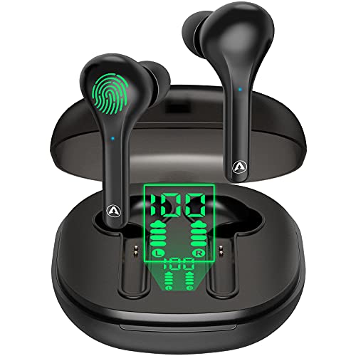 Wireless Earbuds Bluetooth Headphones with Wireless Charging Case and LED Power Display 35Hr Playtime Bass Stereo Sound Earphones Sweatproof Touch Control Built in Mic Headset for Sport Workout Office