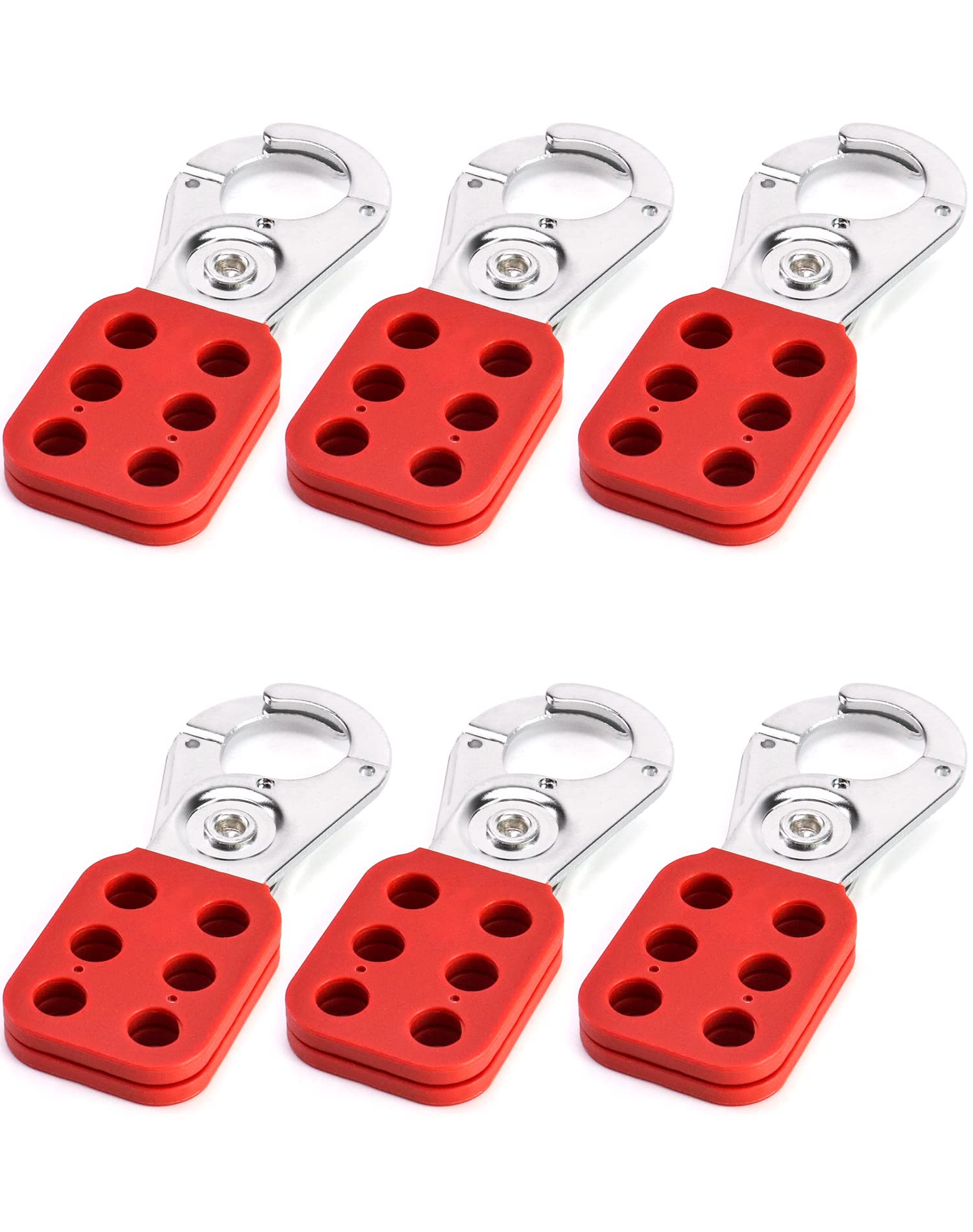 QWORK Lock Out Tag Out Hasp, 6 Pack Tamper-Proof Stainless Steel Padlock Hasp with Extended Jaw, Red
