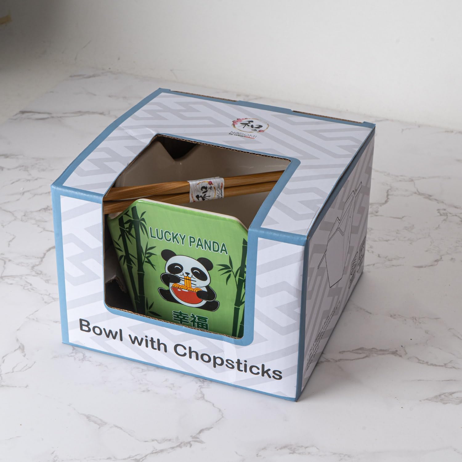 Urban Tokyo Chinese Takeout Box Style Porcelain Bowl With Chopsticks 18 fl oz Square Box Shape Rice Noodles Pasta To Go Box Shaped Bowl Microwave Dishwasher Safe (Hungry Panda)