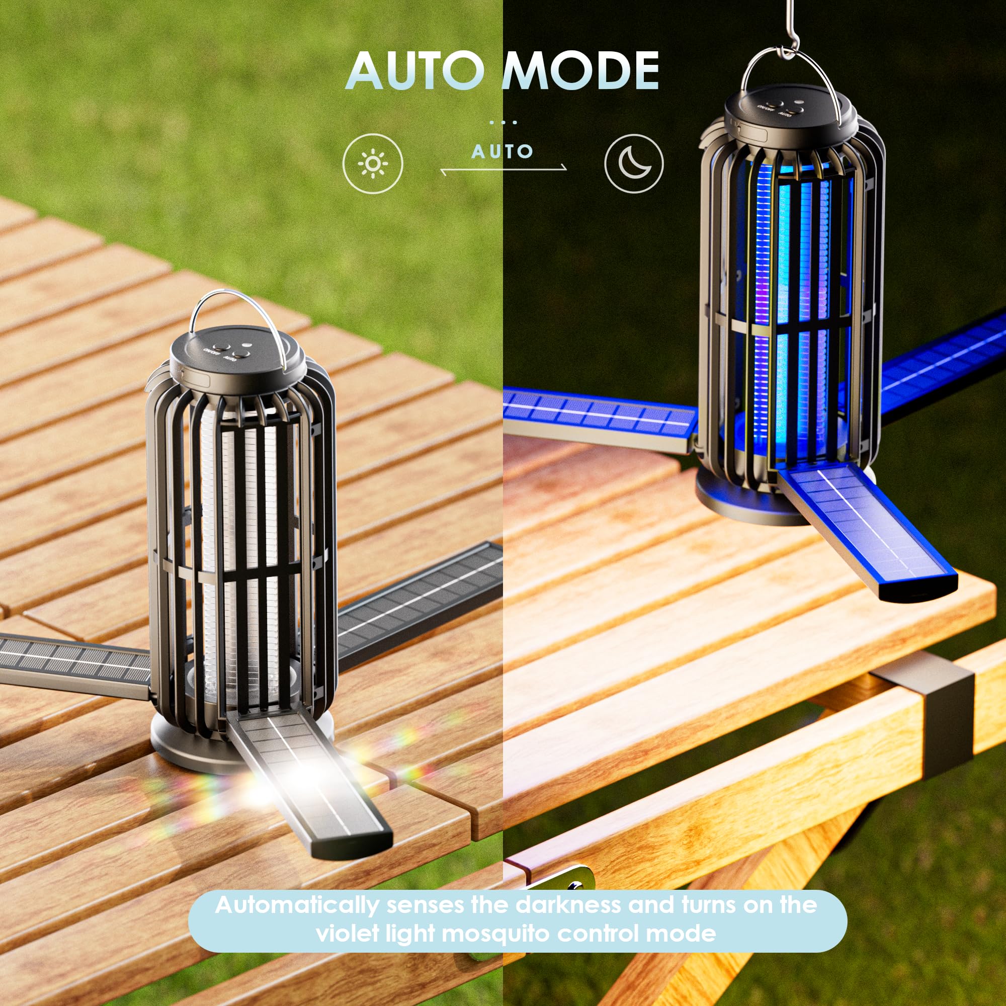 TIENBE Solar Bug Zapper, Mosquito Zapper, 3600mAh Rechargeable Bug Zapper, Cordless & Waterproof Electric Insect Zapper, Outdoor Fly Zapper with 3 Modes Light, for Home, Patio, Backyard, Garden