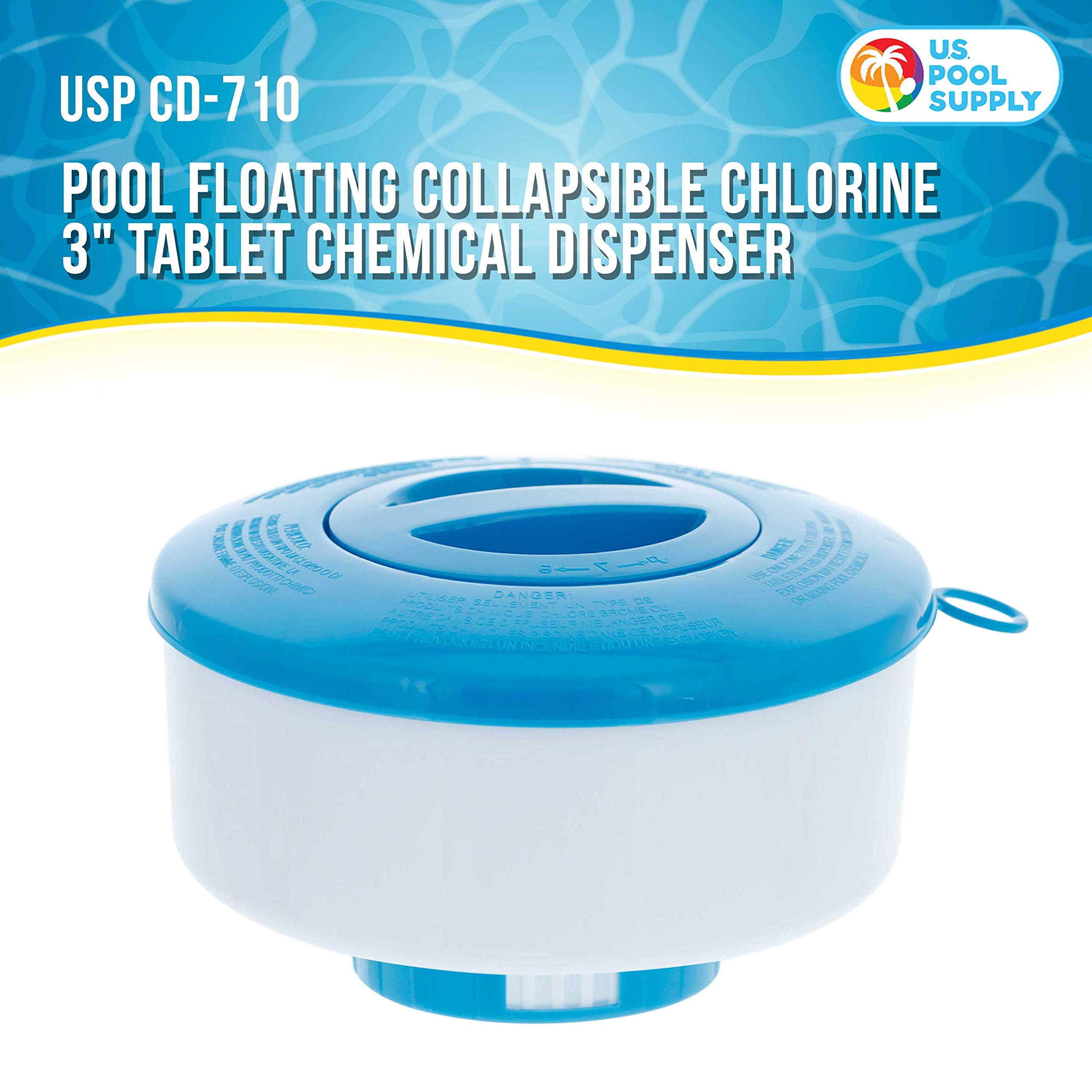 U.S. Pool Supply Pool Floating Collapsible Chlorine 3" Tablet Chemical Dispenser, 7" Diameter Floater- Adjustable Balanced Chemical Delivery