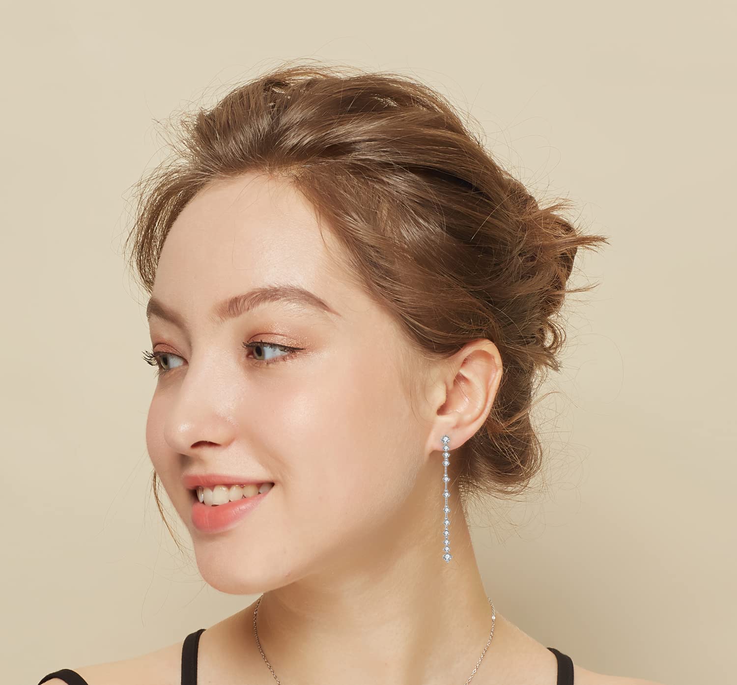 Moissanite Dangle Stud Earrings for Women, 3-6CT DF Color Ideal Cut 925 Sterling Silver Simulated Diamond Earrings with Certificate of Authenticity (6cttw Long Chain)