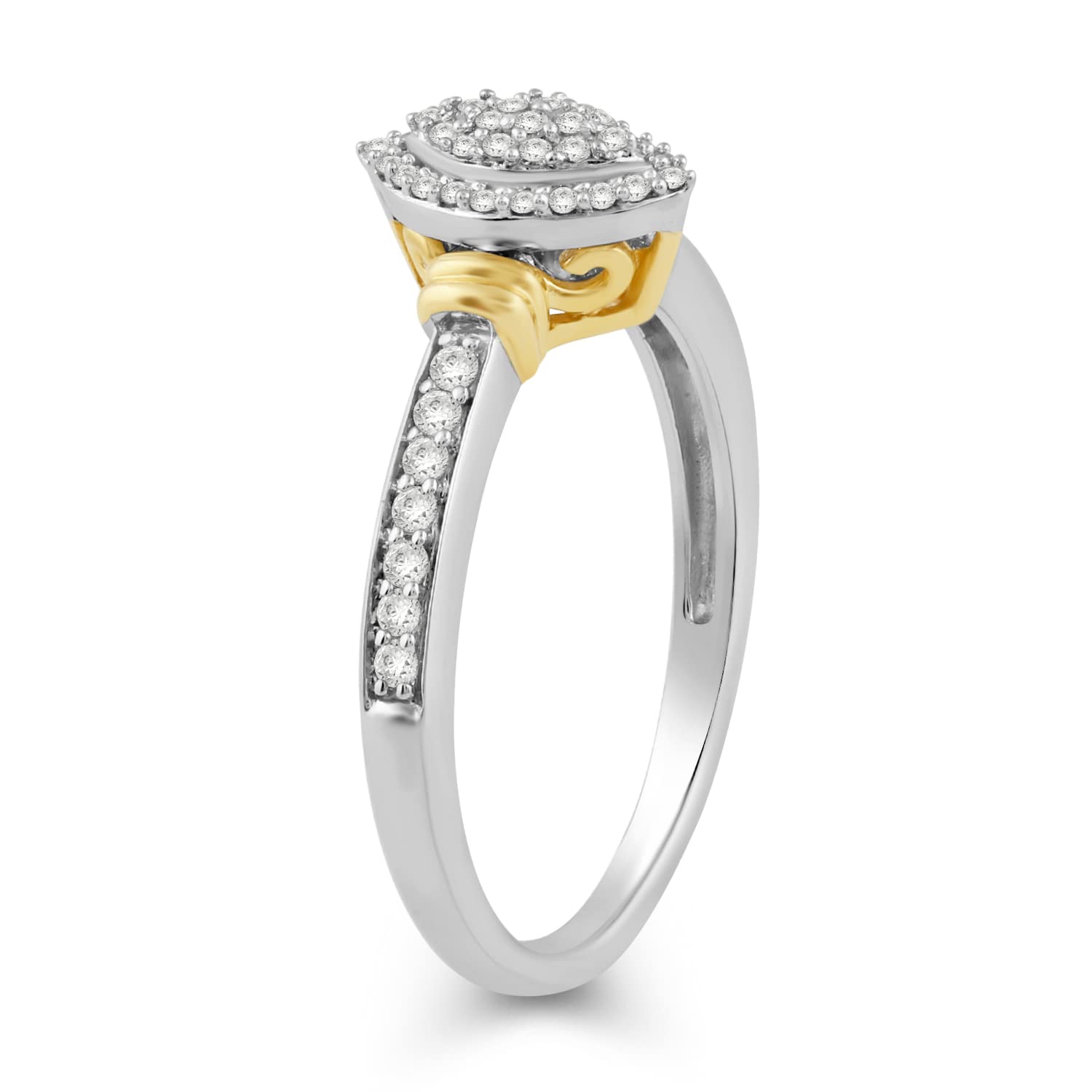 Jewelili 10K White and Yellow Gold 1/4 Cttw Natural White Round Diamonds Engagement Ring, Size 7