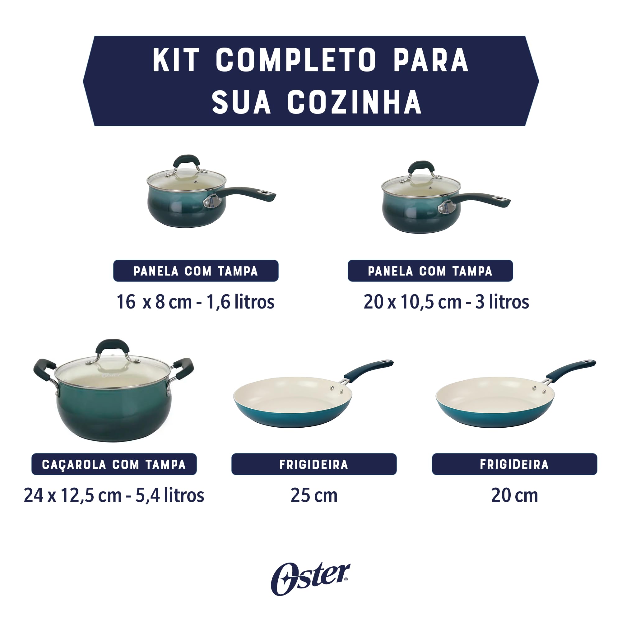 Oster Corbett Forged Aluminum Cookware Set with Ceramic Non-Stick-Induction Base-Soft Touch Bakelite Handle and Tempered Glass Lids, 8-Piece, Gradient Teal