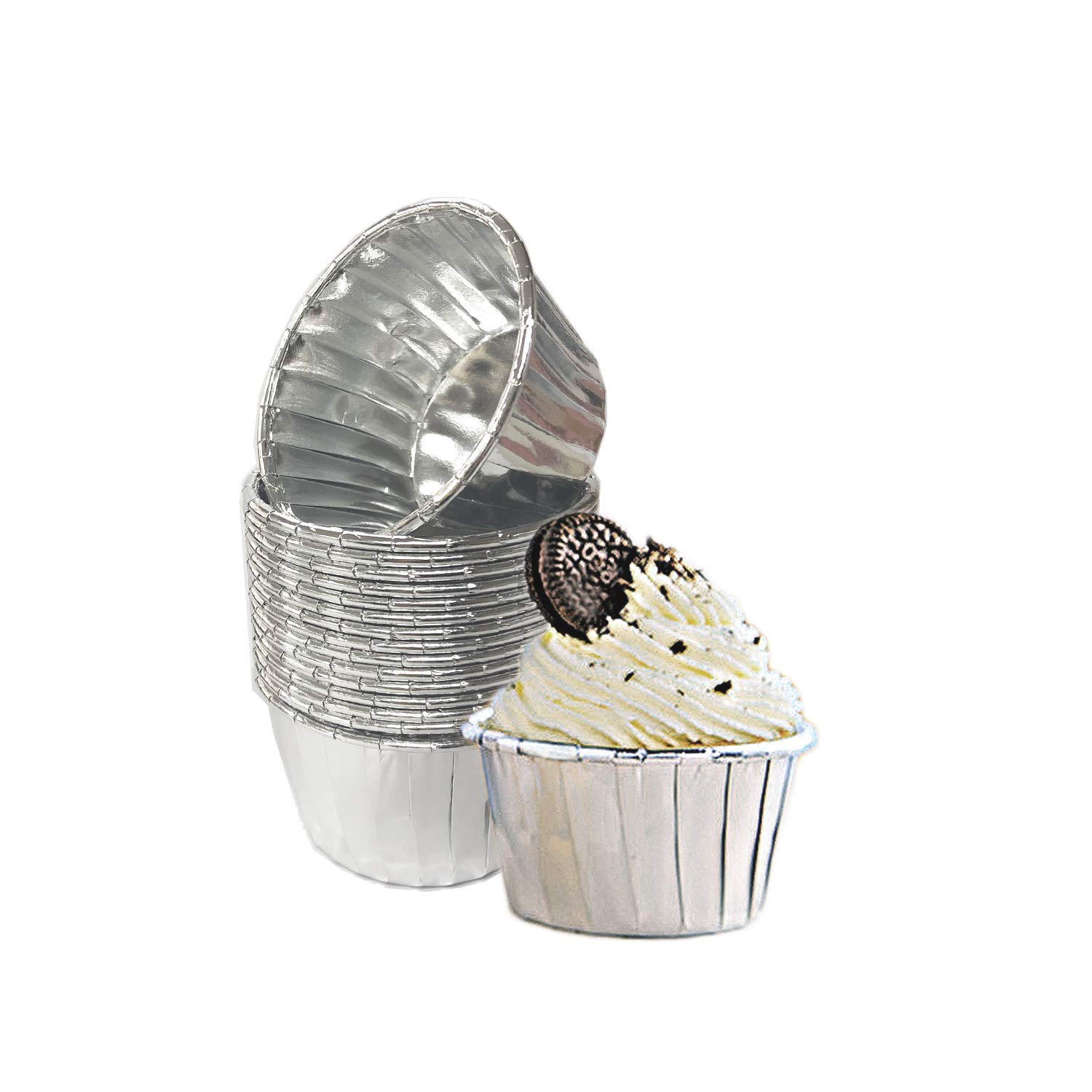 Prudance 50 pcs Muffin Liners Cupcake Baking Cups Foil Muffin Liner for Wedding, Birthday, Baby Shower, Christmas, Party (Silver)