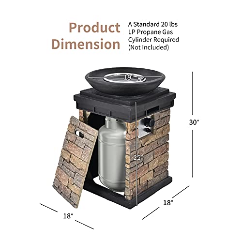 ORALNER Propane Fire Pit, Fire Column 40,000 BTU Outdoor Fire Bowl w/Rain Cover & Lava Rocks Auto Ignition Metal Patio Fireplace Gas Firepit for Outside Patio Courtyard Porch Deck Pool (Brown)