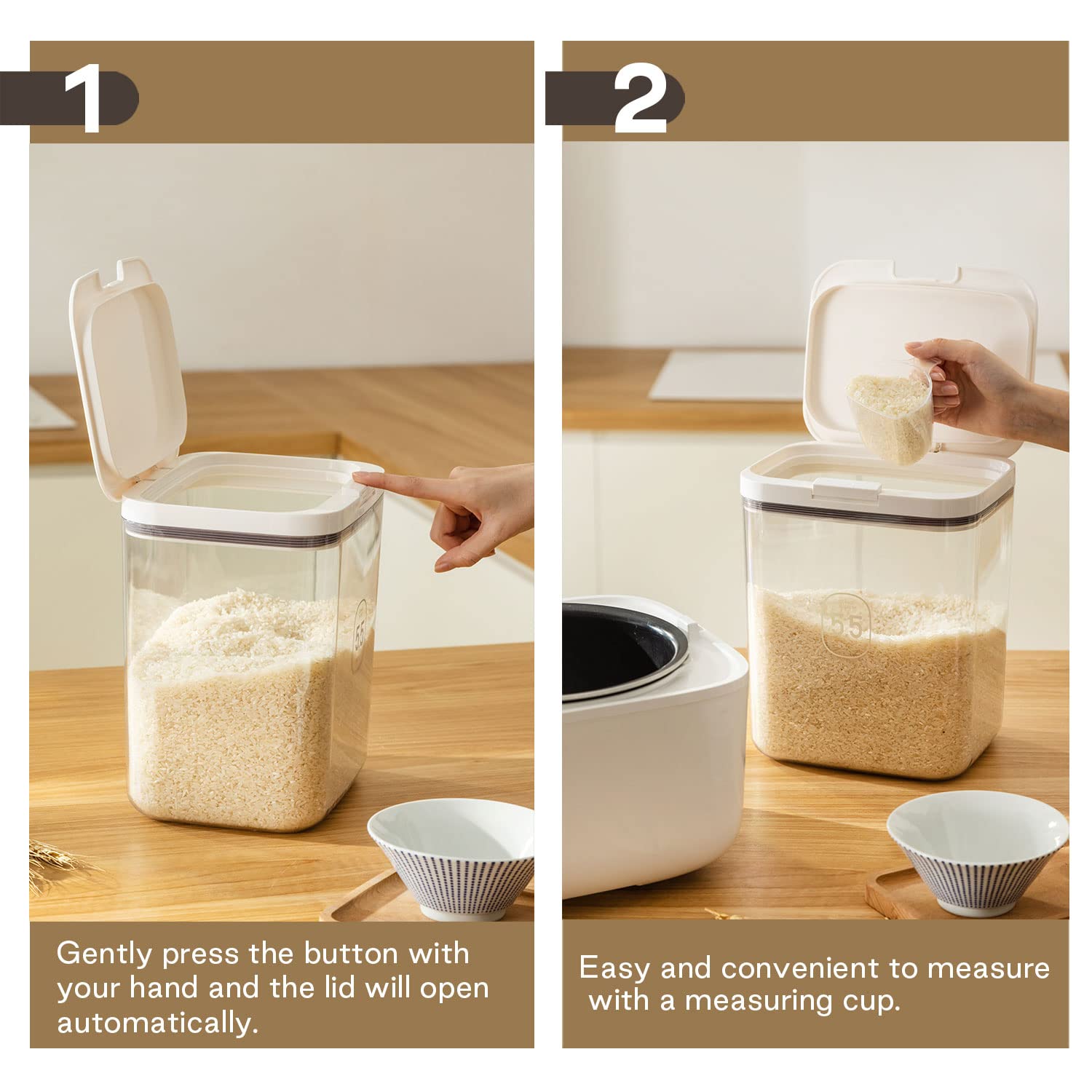 LivLab Flour Container - 5.5 L /5.81qt/5kg Large Flour Dispenser Keep Your Flour Fresh and Dry Easily with Kitchen Essential