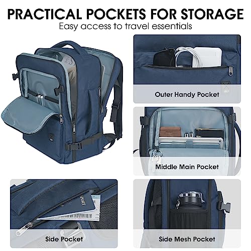 WANDF Travel Backpack For Spirit Airlines Personal Item Bag 18x14x8 with Wet Pocket, 17 Inch Laptop Backpack for Men Women(Navy Blue)