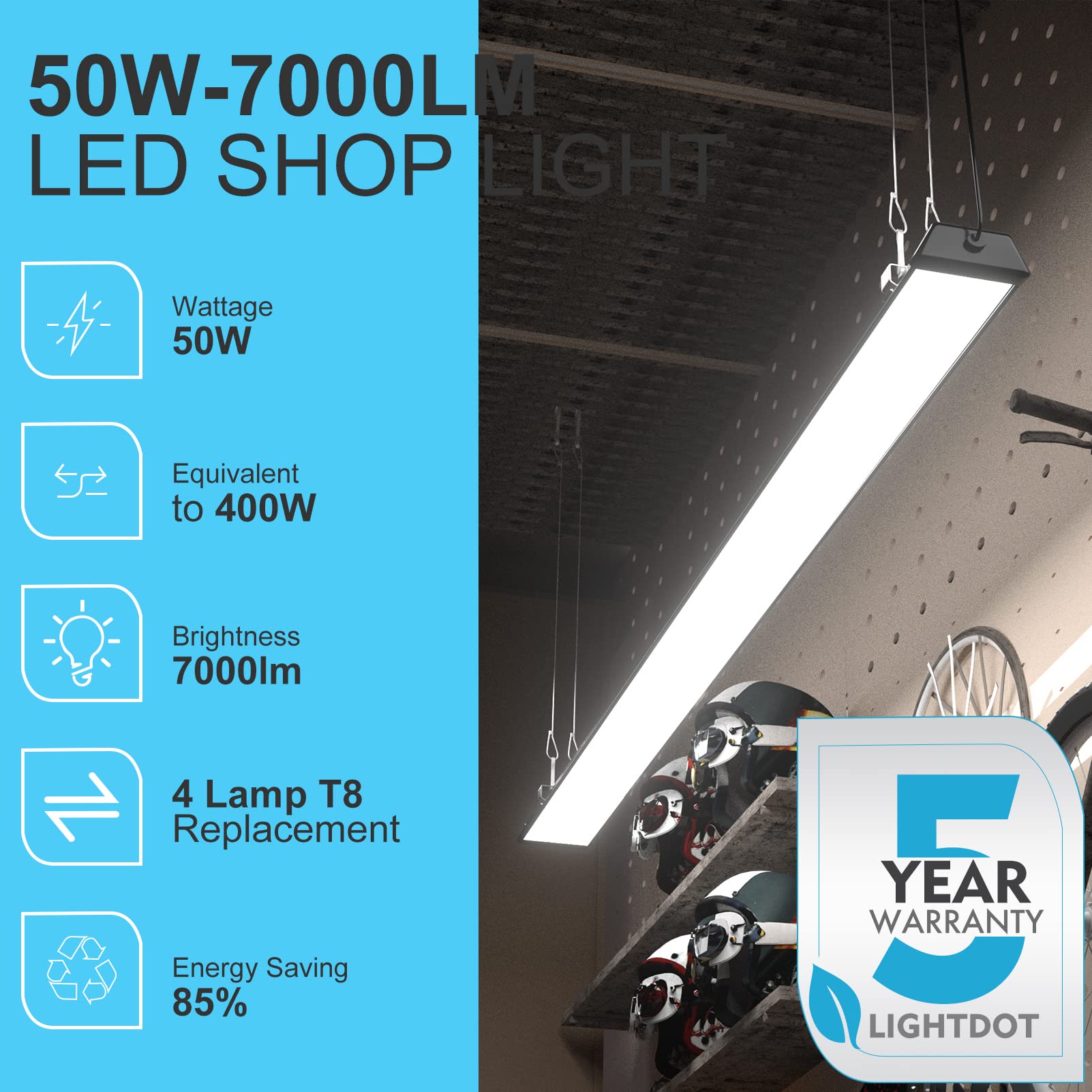 Lightdot LED Shop Lights 4ft, 40W [260W Equiv.] 4400Lm 5000K Plug in, 48 Inch suspent LED Workshop Light,4 Foot Led Utility Shop Light Fixture for Garage Office/Shop,2 Pack