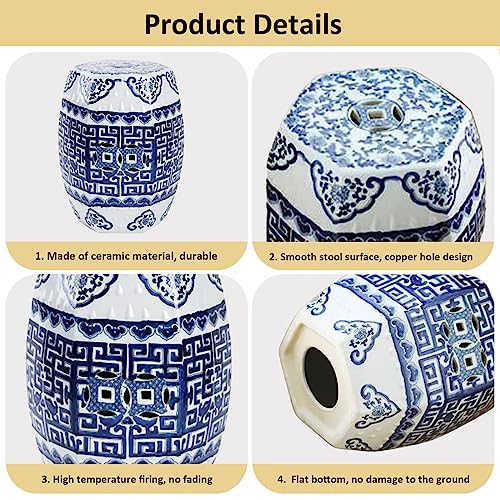 JADESA Decorative Ceramic Garden Stool, Glazed Hollow Celadon Shoe-Changing Stool Drum Stool, Suitable for Outdoor Garden, Living Room, Terrace, Etc.