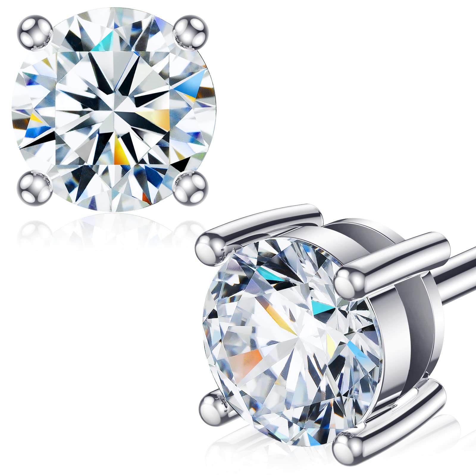 Moissanite Stud Earrings, 0.4ct2ct DF Color Brilliant Round Cut Lab Created Diamond Earrings 18K White Gold Plated 925 Sterling Silver Friction Back for Women Men Best Birthday Gift Mother Day Gift,
