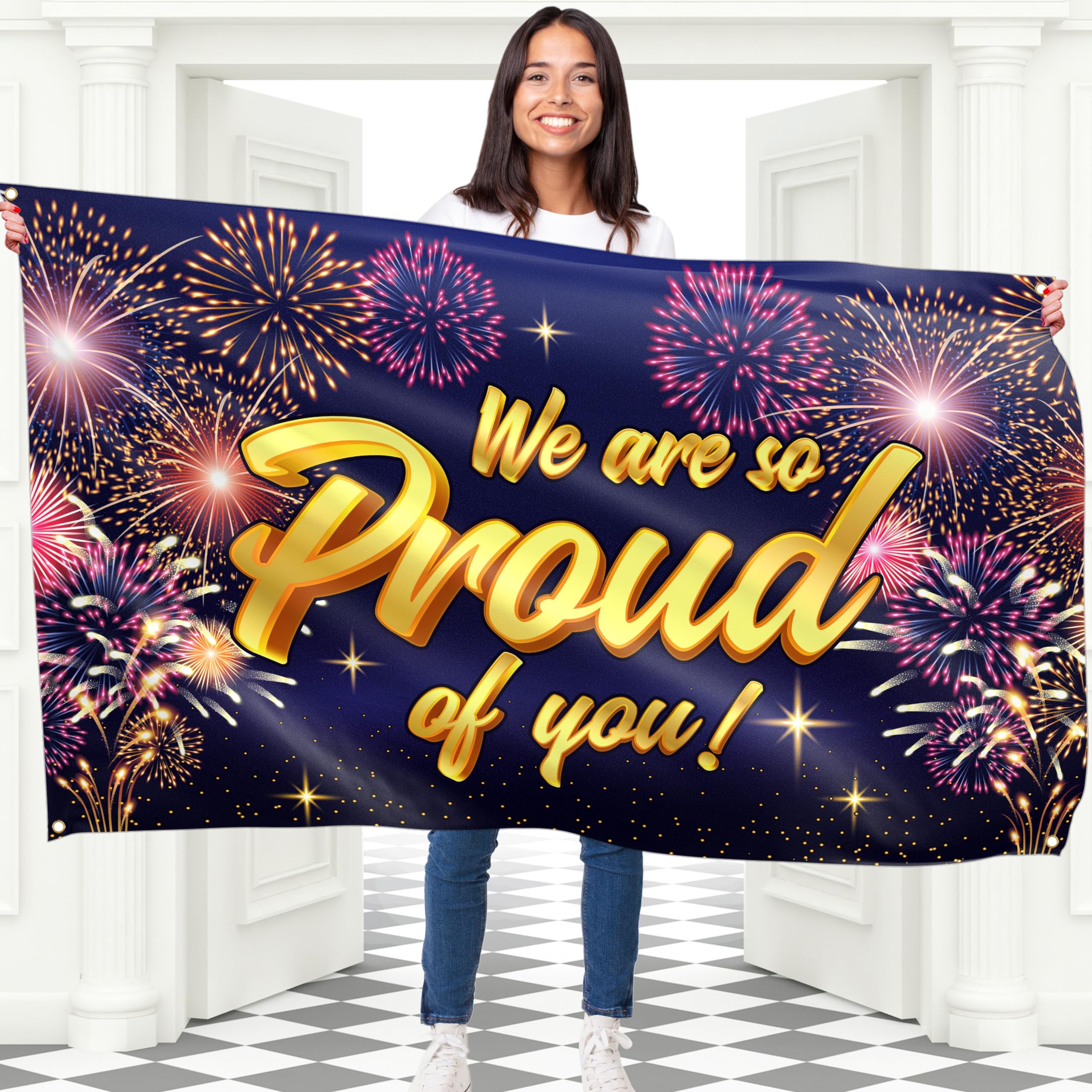 We are so Proud of You Banner - Congratulations Banner - Congratulations Decorations - Congrats Banner - Graduation Banner - Graduation Decorations for Prom - 5ft x 3ft (Blue)
