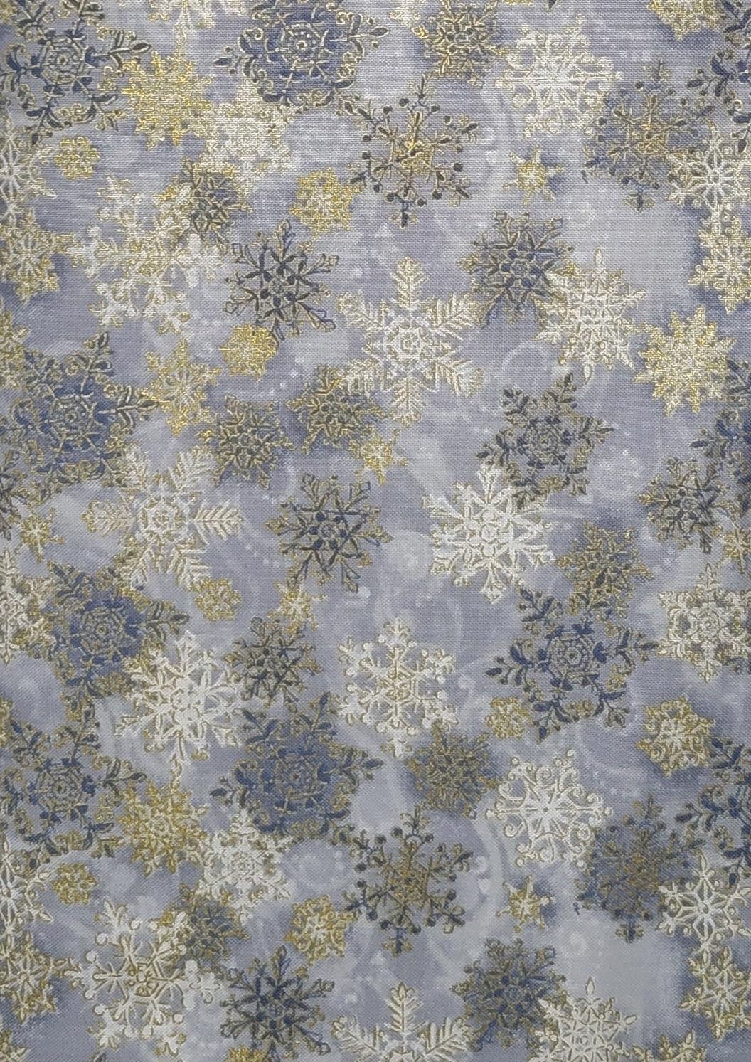 Timeless Treasures Silver and Gold Metallic Christmas Snowflakes Cotton Fabric by The Yard