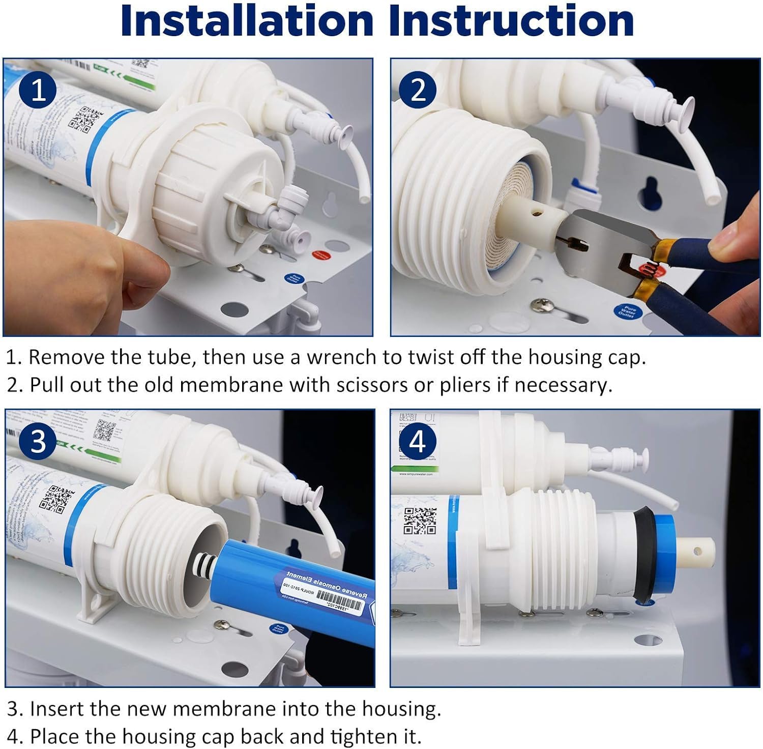 OKJHFD Reverse Osmosis Membrane,Durable Reverse Osmosis Element,Water Filter Replacement Membrane Element ULP1812-75GPD Under Sink