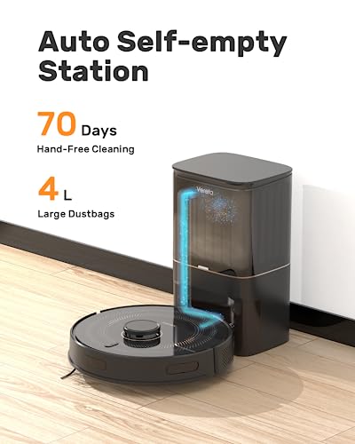 Verefa Robot Vacuum Self Emptying, Up to 70-Day Capacity, LiDAR Navigation, Robot Vacuum 270 Mins Runtime, 3000Pa Suction, Smart Mapping, Carpet Detection, Works with App & Alexa, Ideal for Carpet