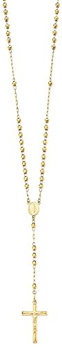 IceCarats 14K Yellow Gold 4mm Beaded Rosary Necklace 24 inch Chain
