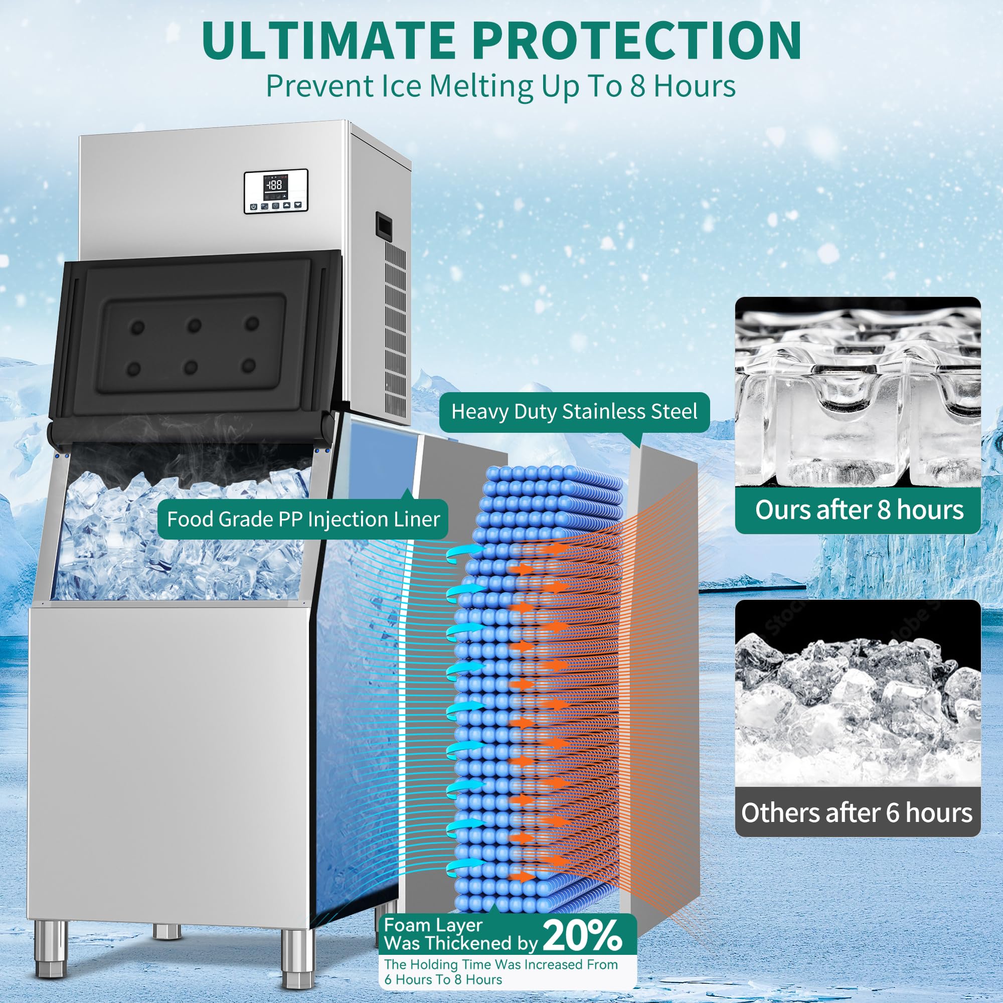 YITAHOME Commercial Ice Maker Machine 400LBS/24H with 250LBS Storage Bin, Upgraded Compressor, Self-Cleaning Stainless Steel Industrial Ice Mchine, Includes Ice Scoop, Ice Bucket and Filter