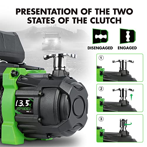 STEGODON Winch 13500 lb. Electric Winch Synthetic Rope Winch,12V Power Waterproof Winch with 2 in 1 Wireless Remote for Towing Jeep Truck Off Road (Jungle EX)
