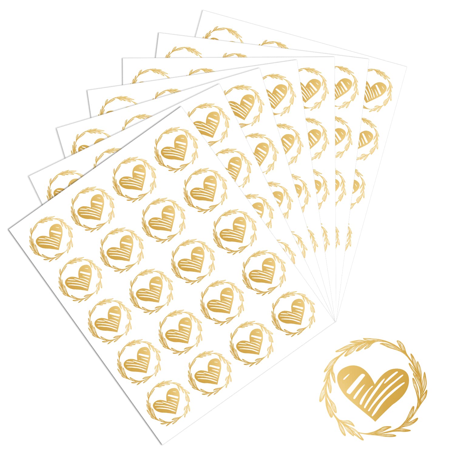 SAVITA Heart Envelope Seals, 500 Pcs Clear Bronzing Heart Stickers for Envelopes 1.26 Inch Round Heart Stickers for Wedding Invites DIY Craft (Gold)