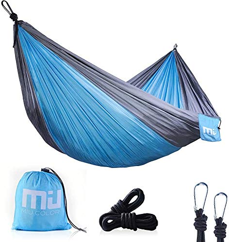 Lightweight Camping Hammock, Portable Parachute Nylon Hammock with Hammock Tree Straps Carabiners for Backpacking, Travel, Beach, Picnic