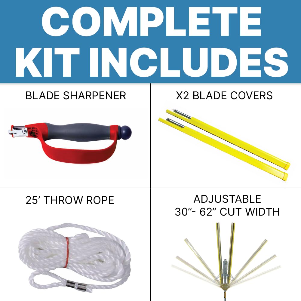 Jenlis Weed Razer Pro, Lake Weed Cutter, Large Pond Aquatic Plant Cutting Tool, Sharp Razor Blades Shear Cattail, Reed, Lilly & Chara Algae, Adjustable 30"-62β Inch Cut Width, 25' Foot Throw Rope