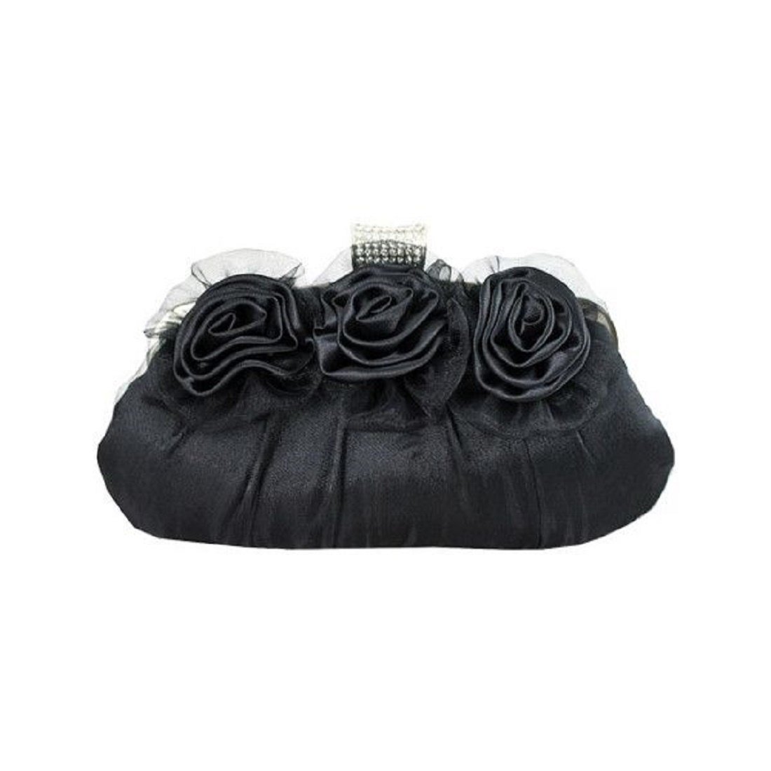 Jacki Design Evening ROSEBUDS Clutch Purse BLACK Prom Ball Wedding Formal