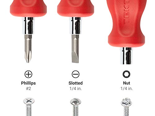 TEKTON 3-in-1 Stubby Phillips/Slotted Driver (#2 x 1/4 in., Red) | DMT17002