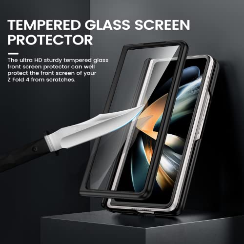 VEGO for Galaxy Z Fold 4 Case with Belt Clip Holster, 360°Ring Magnetic Kickstand & Camera Cover & Front Screen Protector, Hinge Protection Shockproof Armor Case for Samsung Z Fold 4 - Midnight Black