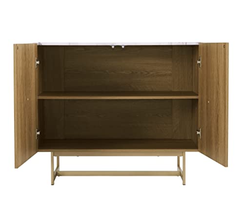 roomfitters 39" Modern Sideboard Buffet Cabinet, Herringbone Pattern Mid-Century Credenza with Doors, Media Console with Storage, Wine Cabinet for Kitchen, Living Room, Entryway, Oak, Gold Metal Legs