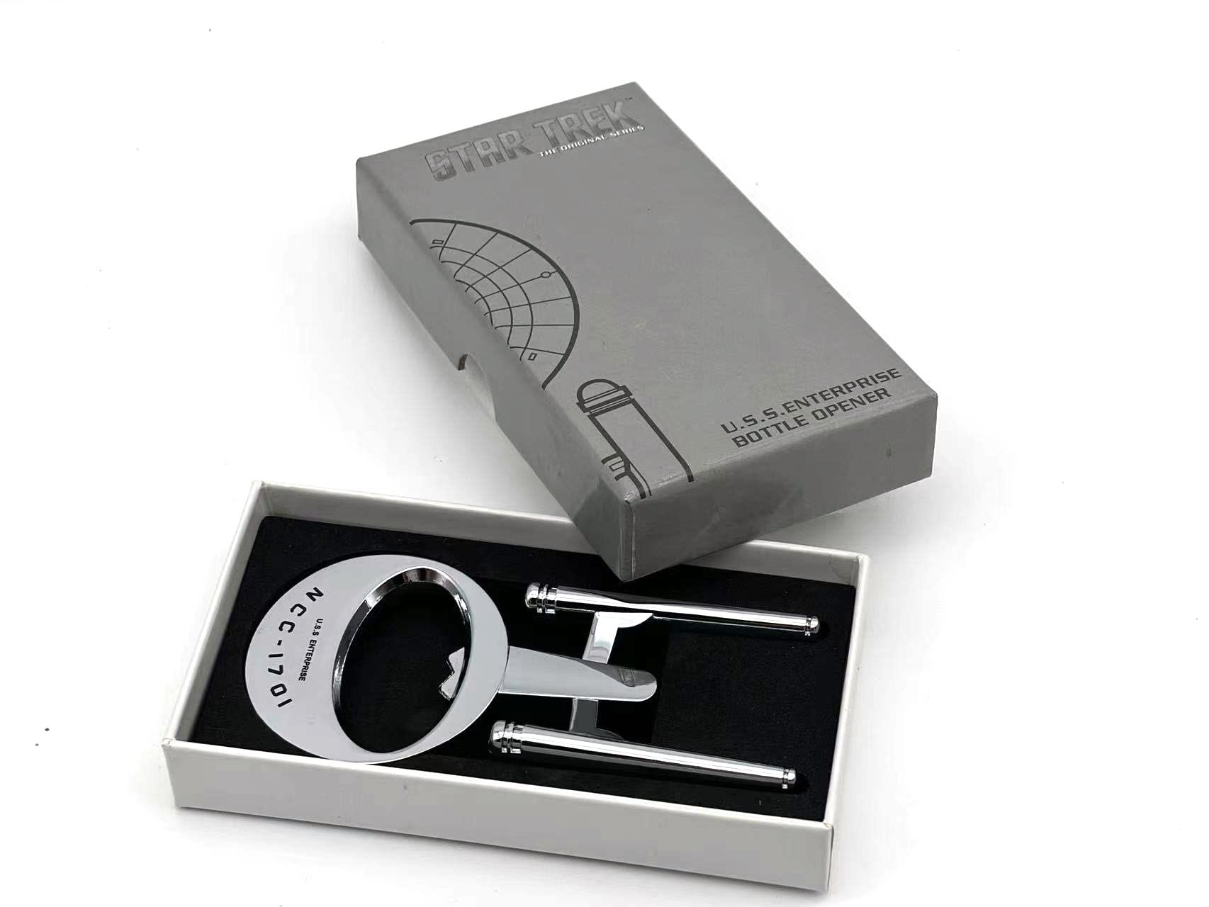 QIroseonly Brothers Star Trek: USS Enterprise Bottle Opener NCC-1701 Silver Metal Bottle Opener Manual Can Openers 5 inches long