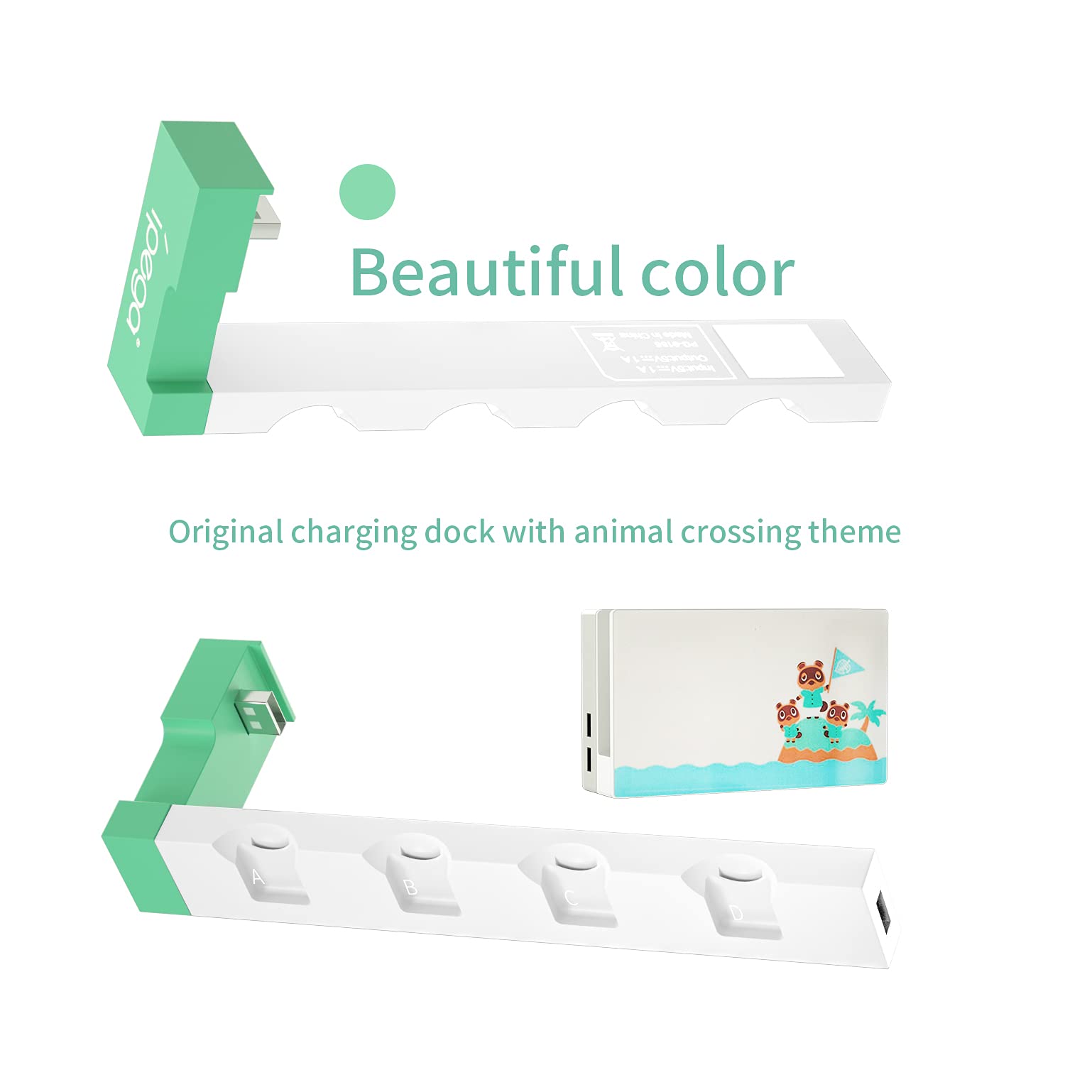 Joy Con Charger for Nintendo Switch, Controller Charger for Nintendo Switch with 6 Cat Claw Joy Con Grips - GreenWhite