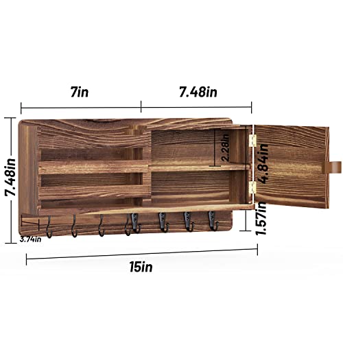 VEHHE Key Holder for Wall with Shelf, Mail Holder Organizer Wall Mount with 8 Key Hooks, Key Rack Hanger Made of Wood for Hallway Entryway Office Rustic Home Decor (15β x 7.5β x 3.7β)