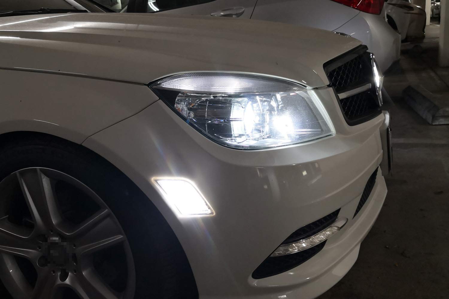iJDMTOY Euro Clear Lens Front Side Marker Lights w/White LED Replacement Bulbs Compatible With 2008-11 Mercedes Pre-LCI W204 C250 C300 C350 & 2008-2013 C63 AMG, Replace OEM Amber Sidemarker Lamps