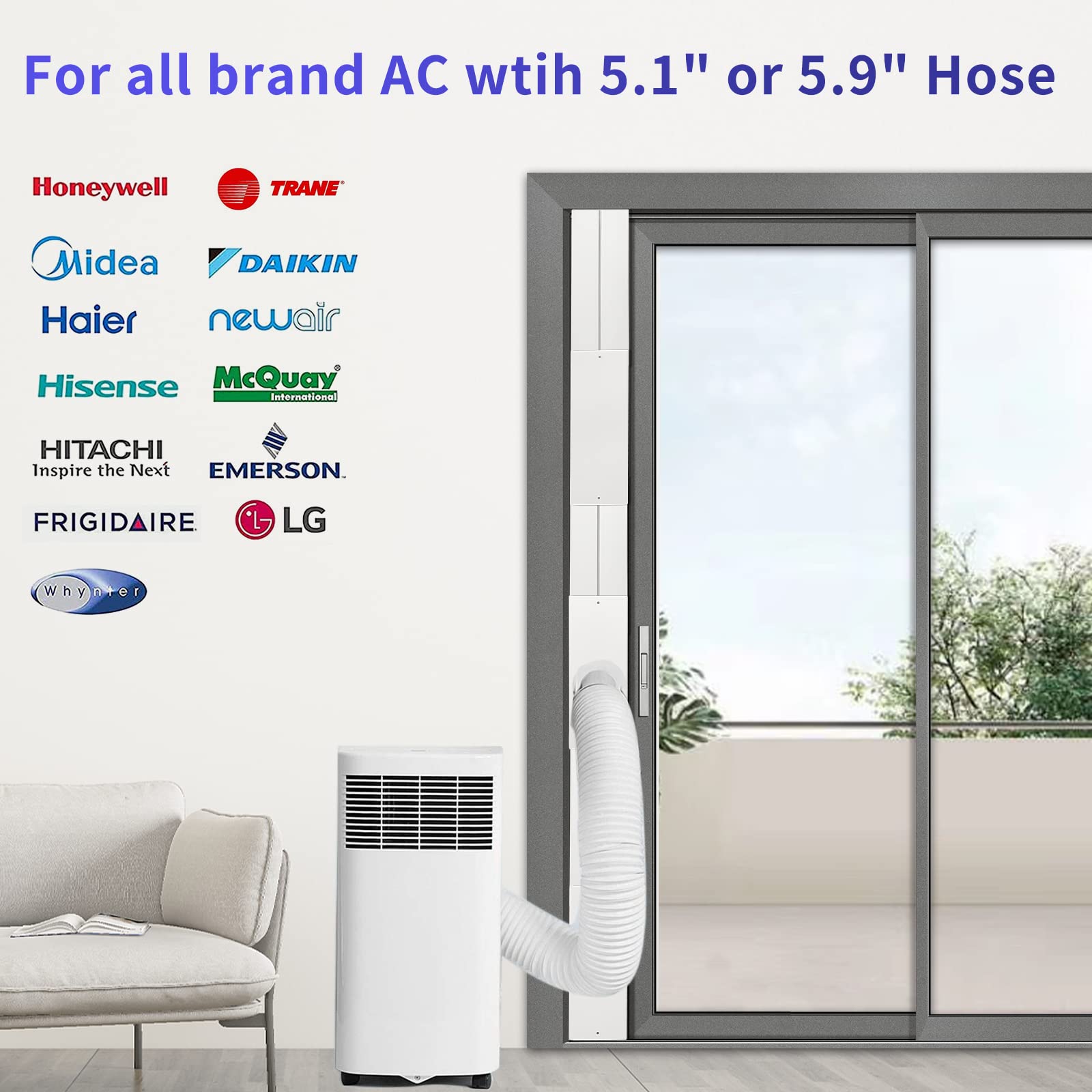 JEACENT Portable Air Conditioner Window Kit,Sliding AC Vent Kit, Adjustable PVC Seal Kit Panels Up to 60 Inches, for Universal Thread AC Exhaust Hose of 5.1" or 5.9" Diameter