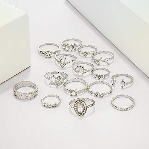HUJUON 27-34PCS Knuckle Rings Set for Women Stackable Finger Ring Sets Vintage Joint Midi Rings Gold/Silver Star Moon Stacking Rings (34PCS)