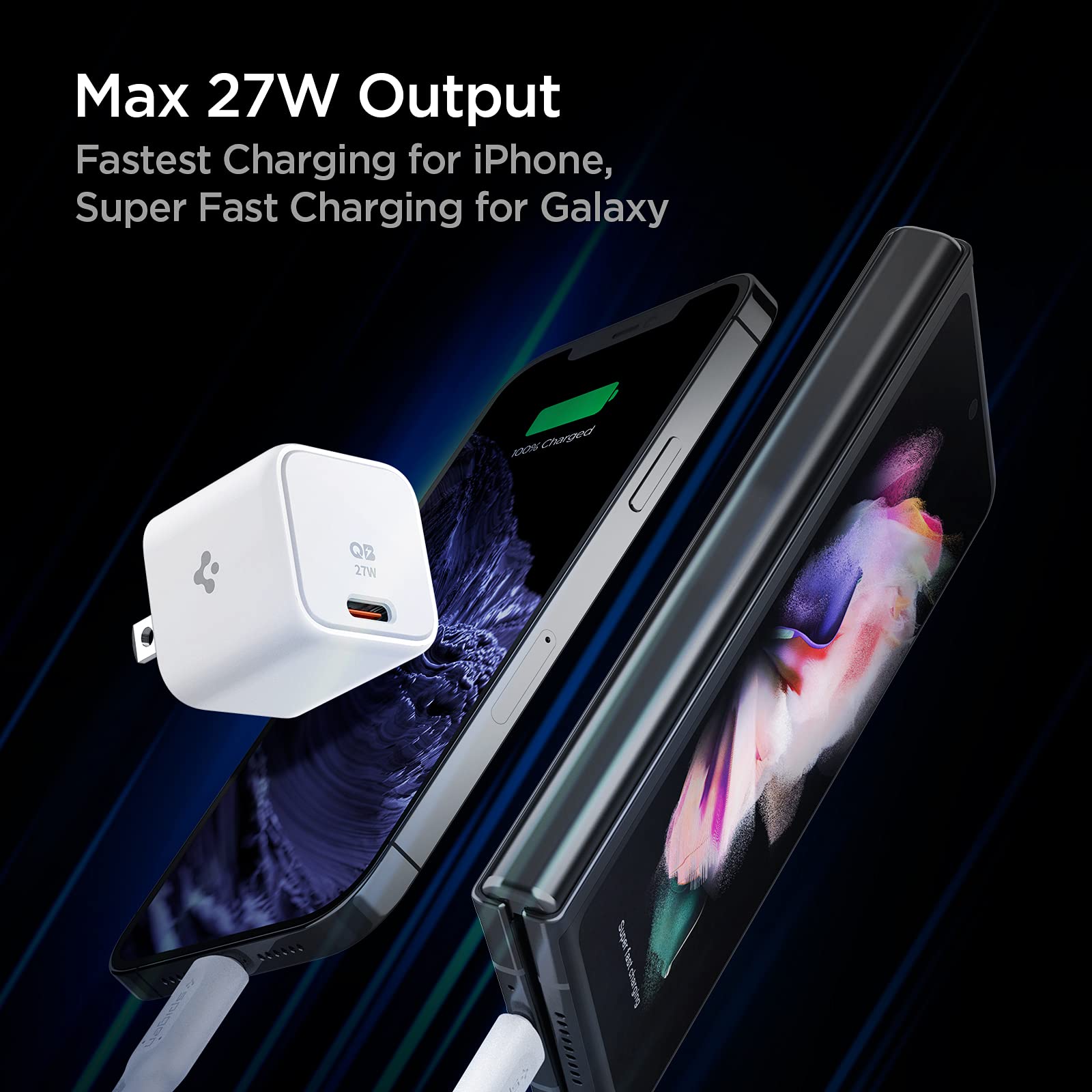 Spigen ArcField 15W Super Fast Wireless Charger Stand with Spigen PPS 25W PD 27W USB C Wall Charger