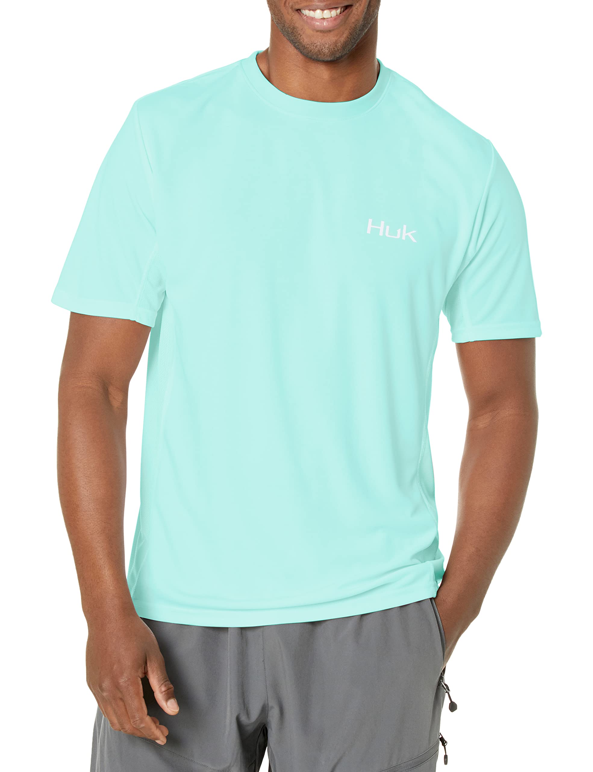 HUK Men's Icon X Short Sleeve Fishing Shirt with Sun Protection, Blue, Large