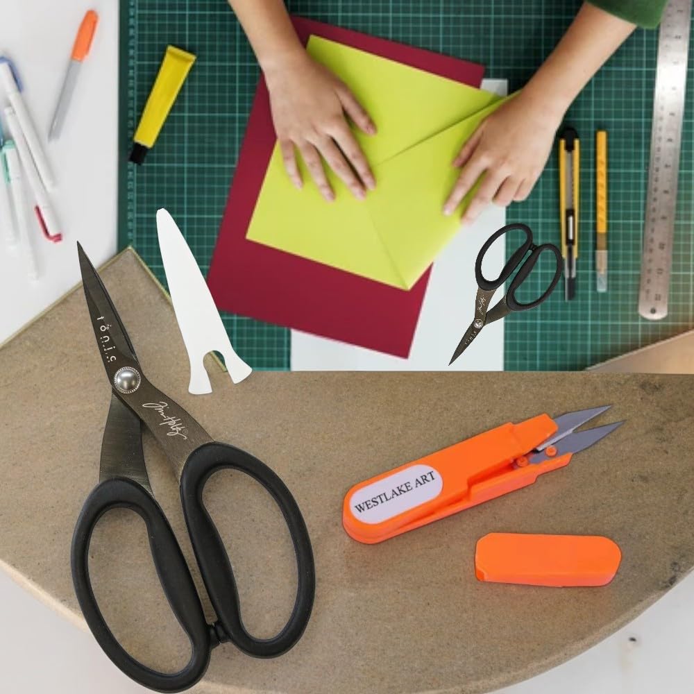 Tim Holtz Scissors - Titanium Detail Scissors For Paper Crafting | Bundled With Embroidery Scissors - Non-Stick 7 Inch Scissors For School, Crafts, Sewing ~ [Pack Of 2]