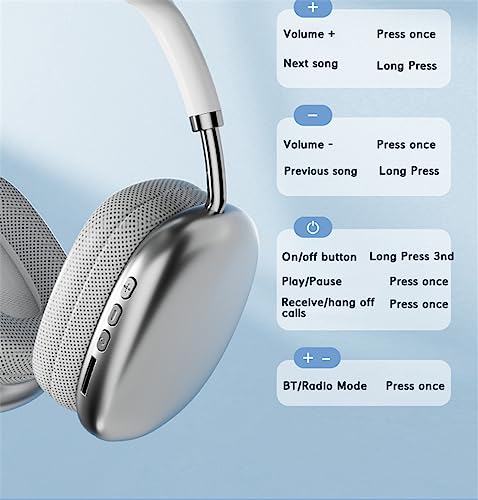 Upgrade P9 Pro Max Wireless Bluetooth Headphones with Soft Cotton Headband, Stereo Sound Over Ear Headset Sports Game Noise Cancelling Earphone Supports TF (White)